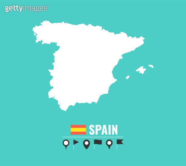 High detailed vector map of Spain. Name country, flag and pointer set ...