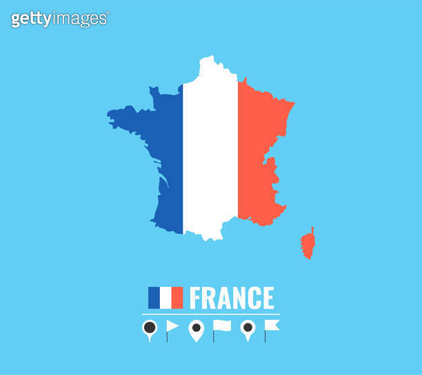 High detailed vector map of France. Name country, flag and pointer set ...