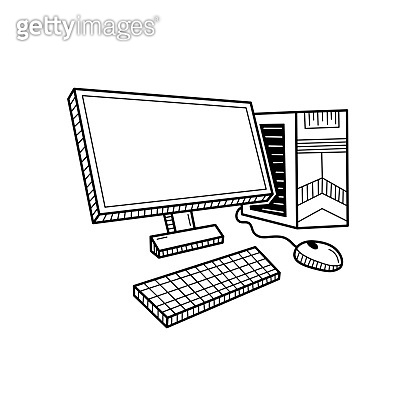 Hand drawn Gaming Computer isolated on a white. Sketch. Vector ...