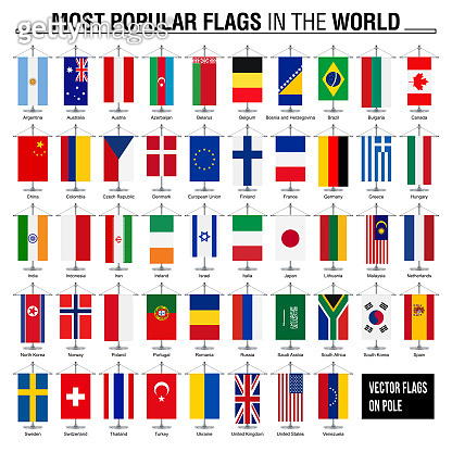 Flags on poles, most popular world flags 이미지 (1158319117) - 게티이미지뱅크