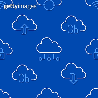 Cloud data storage seamless pattern with line icons. Database background, information server ...