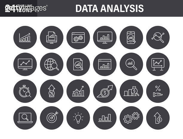 Set of Data Analysis web icons in line style. Graphs, Analysis, Big Data, growth, chart ...