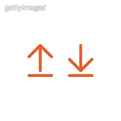 Arrow button set. Red thin arrow up and down. flat icons isolated on white. point line button ...