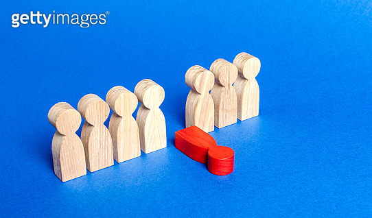 Red man figure falls out of the line of people. Moral and physical ...