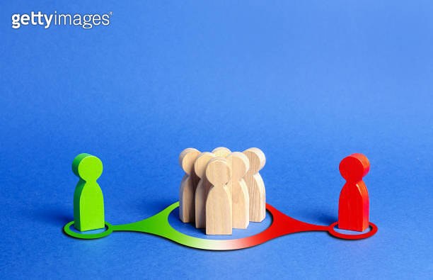 red and green figures of people influence the crowd. Pressure ...