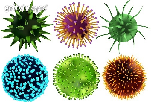 Set of viruses and bacteria. Viruses and bacteria under the microscope ...