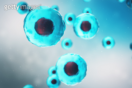 Cell of a living organism, scientific concept. Illustration on a blue ...