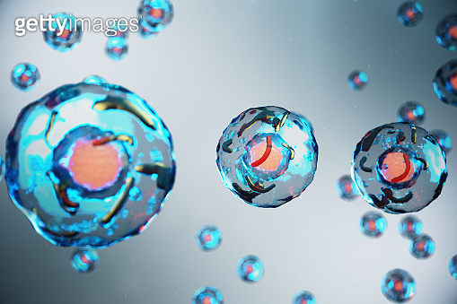 Cell of a living organism, scientific concept. Illustration on a blue ...