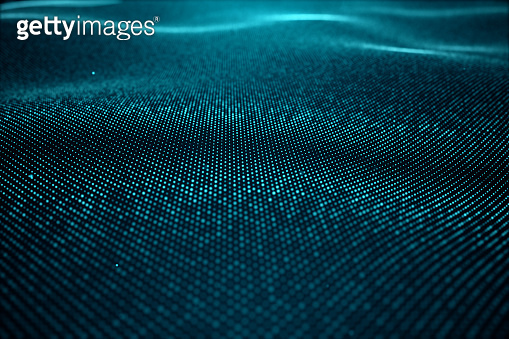 Abstract data technology. Digital landscape with particles, dots ...