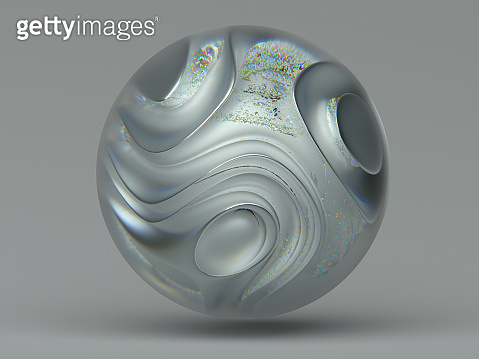 3D render of abstract 3d glass ball with object inside in organic curve ...