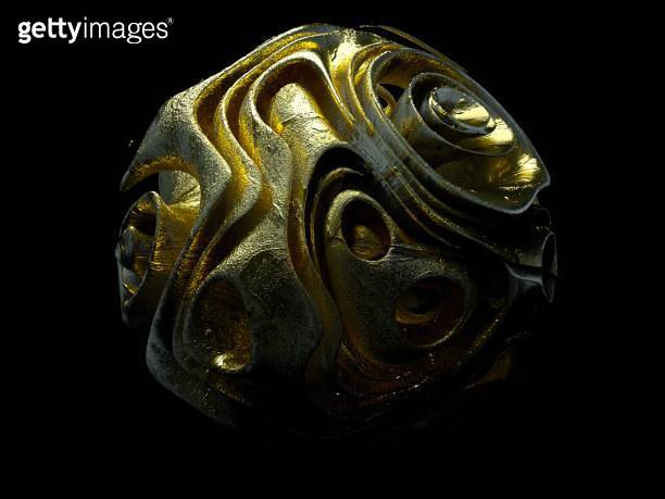 3d render of abstract metal sphere with organic structure in black ...