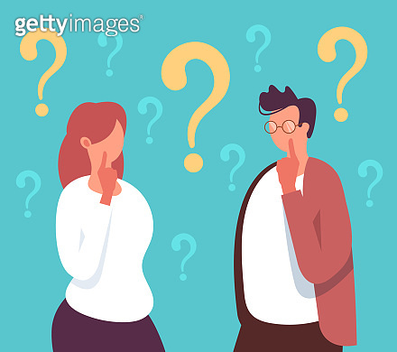 People man woman characters thinking together. Vector flat cartoon ...