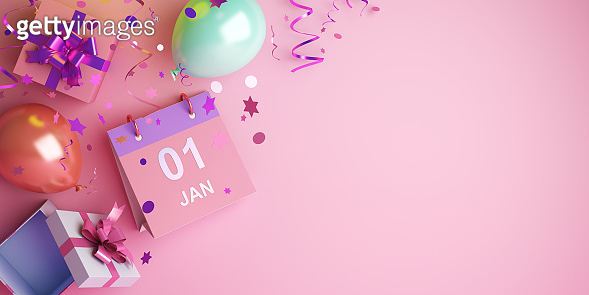 Happy New Year design creative concept, January 1st calendar, balloon ...