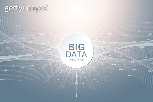 Technology abstract background with connected line and dots. Big data visualization. Artificial ...