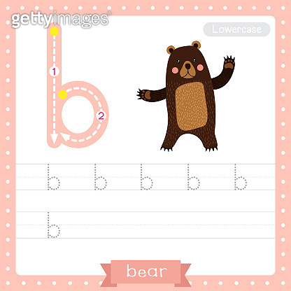 Letter B lowercase tracing practice worksheet. Standing Bear raising ...