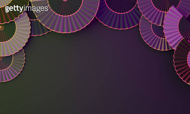 Chinese paper fan umbrella on dark background. Design creative concept ...