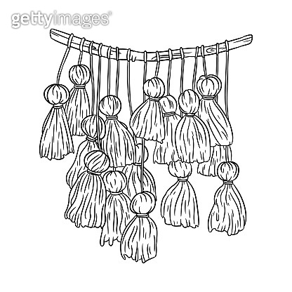 Macrame boho style image. Textile knotting design element. Simple mono ...