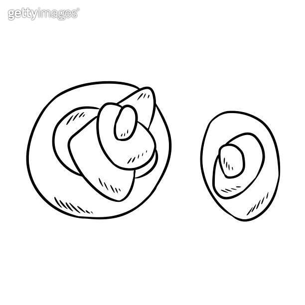 Sea pebble stones top view comic style doodle. Boho cartoon drawing of ...