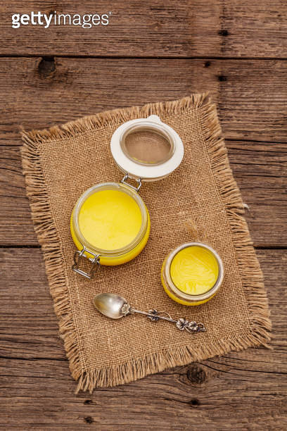 Pure or desi ghee (ghi), clarified melted butter. Healthy fats ...