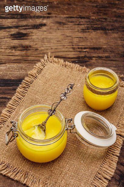 Pure or desi ghee (ghi), clarified melted butter. Healthy fats ...