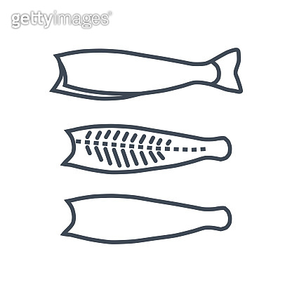 thin line icon raw fish processing, cutting and filleting fish 이미지 ...