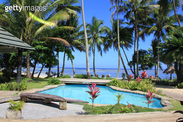 beautiful pool that facing coral coast, with a traditional fijian bure ...