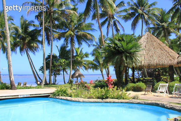 beautiful pool that facing coral coast, with a traditional fijian bure ...
