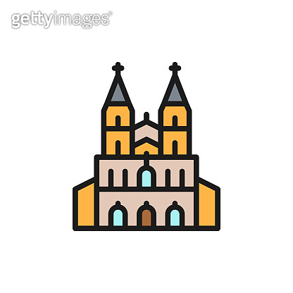 Cologne Cathedral, landmark of German flat color line icon. (1194751192 ...