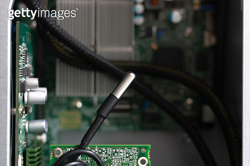 temperature sensor at circuit board background. sensor to control ...