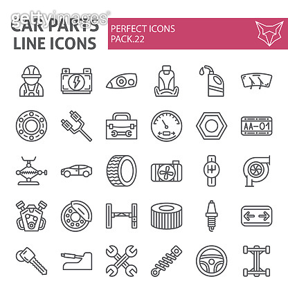 Car parts line icon set, automobile symbols collection, vector sketches ...