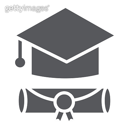 Graduation cap glyph icon, graduate and knowledge, academic hat sign ...