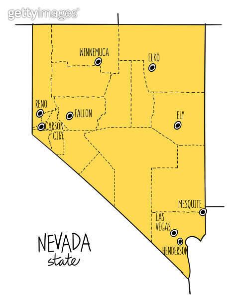 Map of Nevada state of the USA, with counties. 이미지 (1191887184) - 게티이미지뱅크