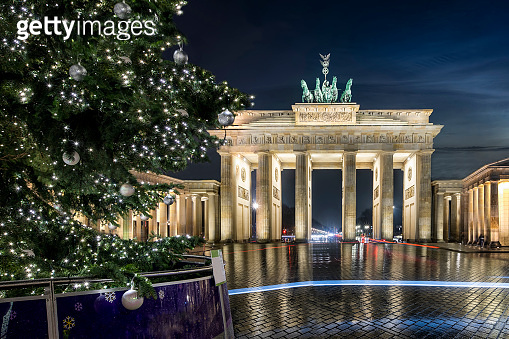 The Brandenburg Gate in Berlin, Germany, during winter night time with ...