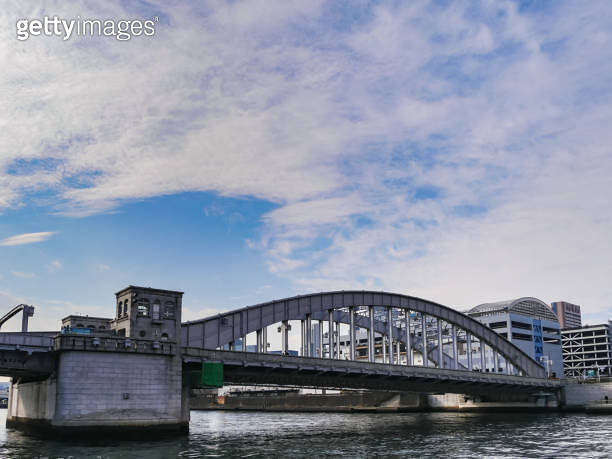 Kachidoki Bridge connecting Tsukiji and Tsukishima in Tokyo, Japan ...
