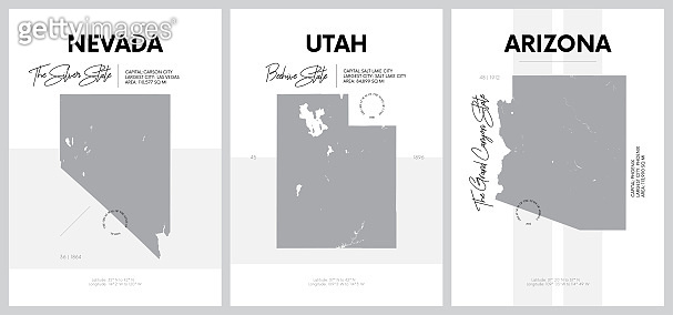 Vector posters with highly detailed silhouettes of maps of the states ...