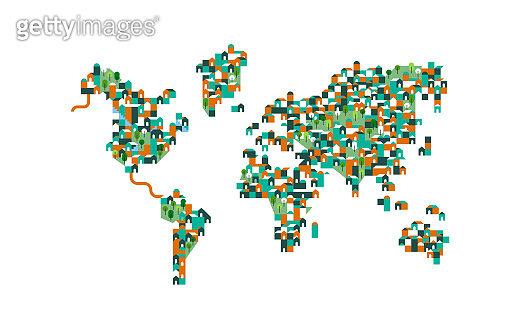 Population world map of houses and green tree parks (1165533845) 일러스트 ...