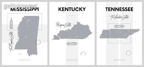 Vector posters with highly detailed silhouettes of maps of the states ...