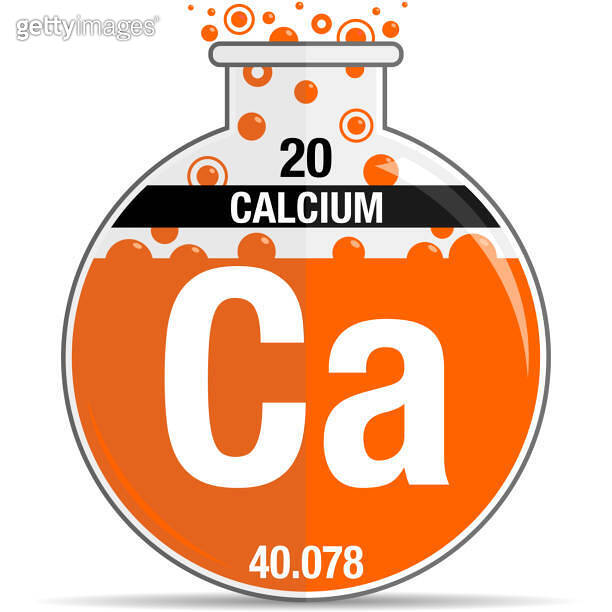 Calcium symbol on chemical round flask. Element number 20 of the ...