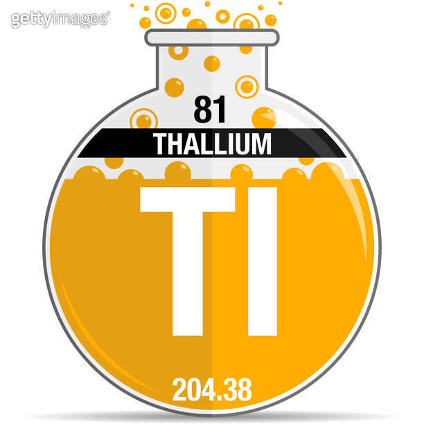 Thallium symbol on chemical round flask. Element number 81 of the ...