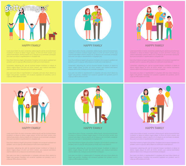Happy Family Parents Posters Vector Illustration 이미지 (1167498347) - 게티이미지뱅크