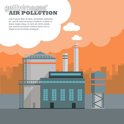 Air Pollution Banner. Factory with Smog Pipes (1151636564) 일러스트, 무료 ...