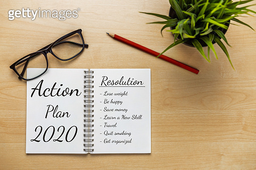 New Year Resolution Goal List 2020 - Business office desk with notebook ...