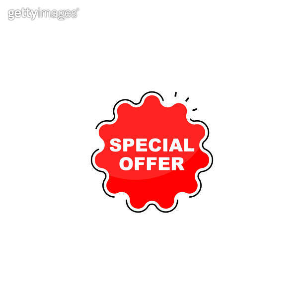 Special offer collection tags. Banner red colored. Flat linear ...