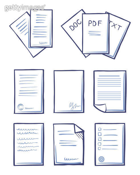 Office Papers Documents and Files Set Icons Vector (1185592249) - 게티이미지뱅크