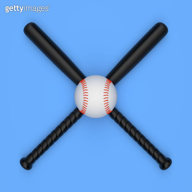 Baseball ball and baseball bat isolated on a pastel blue background 이미지 ...