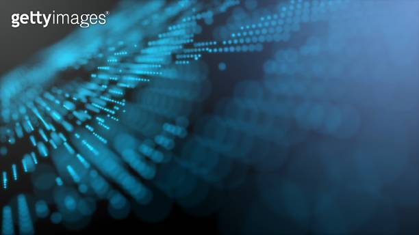 Blue futuristic stream Data Communication flying into digital ...