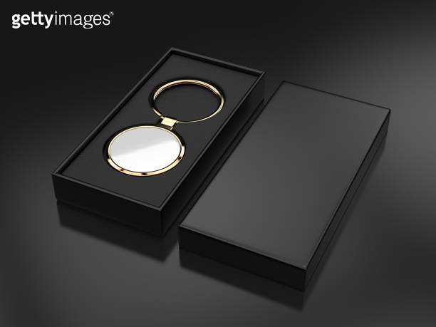Blank key chain with key ring box packaging for branding and mock up ...
