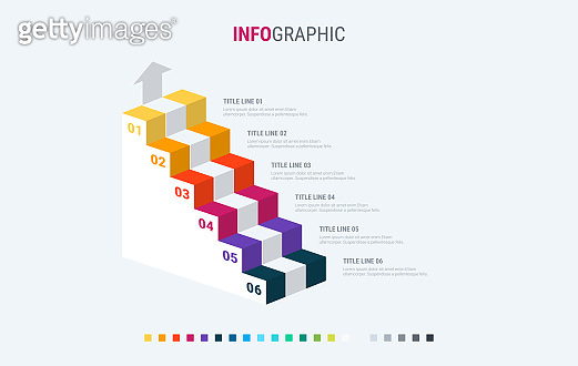Infographic template. 6 stairs design with beautiful colors. Vector ...