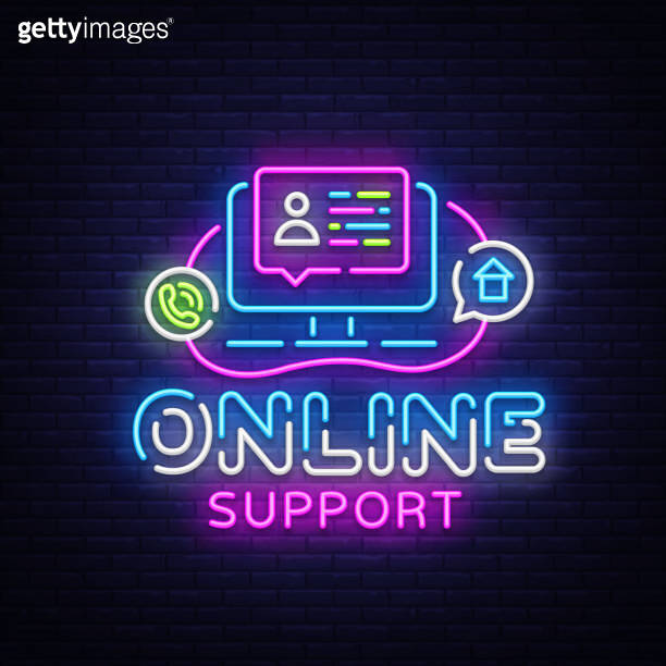 Online Support neon sign vector design template. Call Center neon logo ...