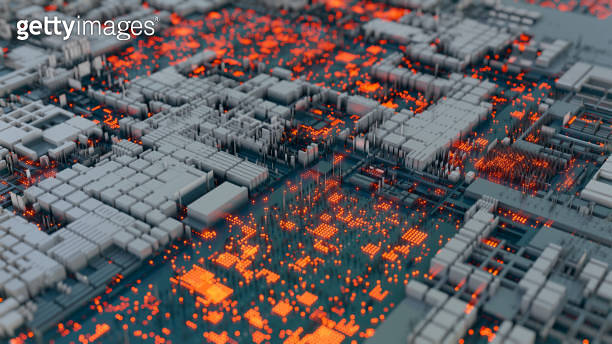 Abstract futuristic design. Tech wall with red bright elements 이미지 ...